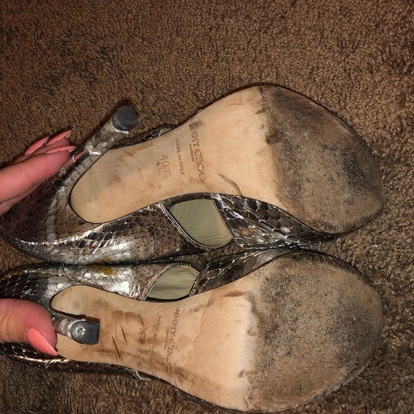 Jimmy Choo | Shoes | Jimmy Choo Silver Glitter Cutout Heels 4 | Poshmark